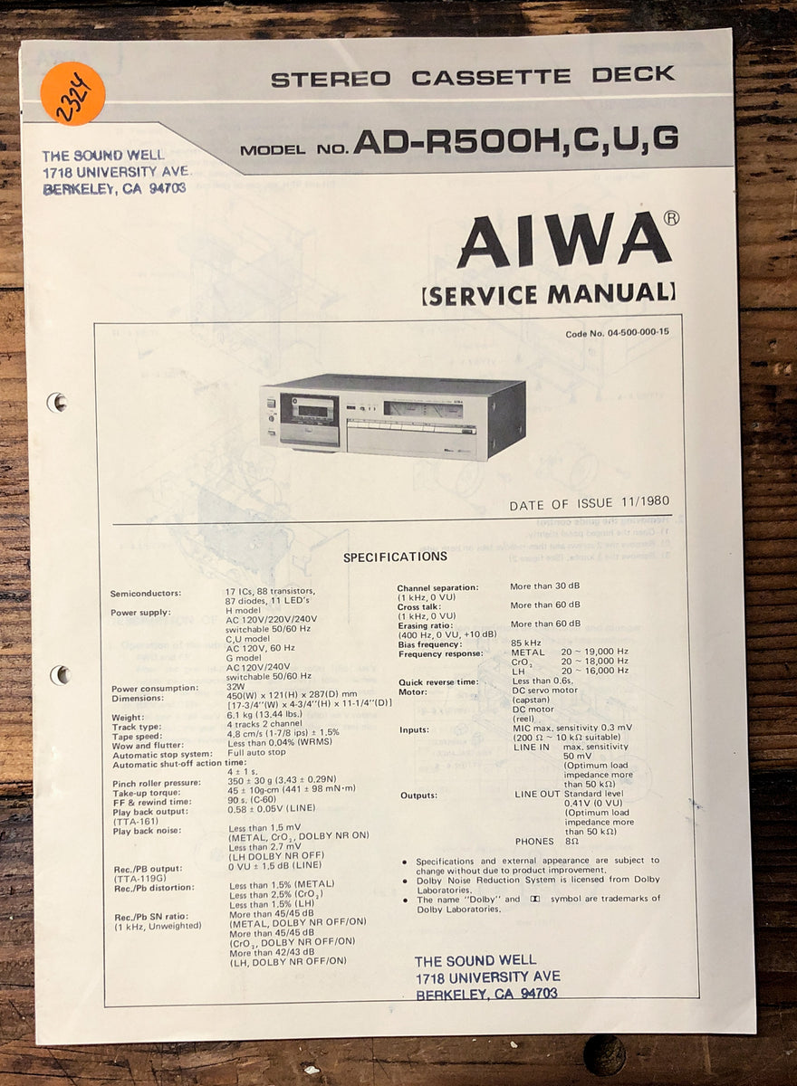 Service Manual *Original* – Vintage Audio Store - Vintage Service ...