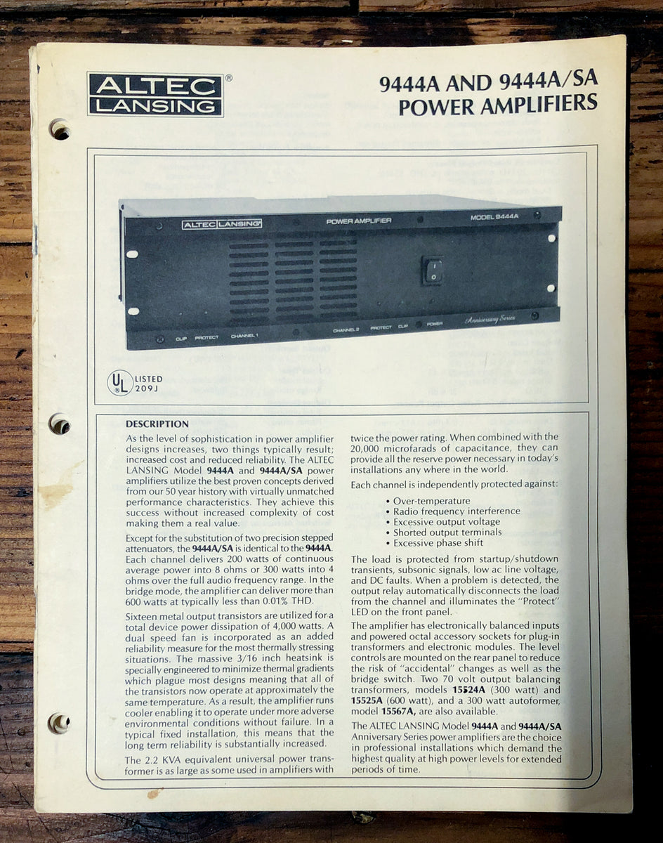 Amplifier Owners Manual & Schematic *Orig* – Vintage Audio Store ...