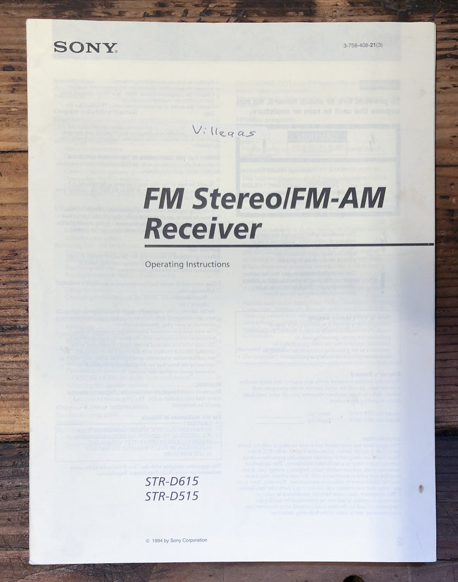 Sony STR-D615 STR-D515 CD Player Owner / User Manual *Original ...