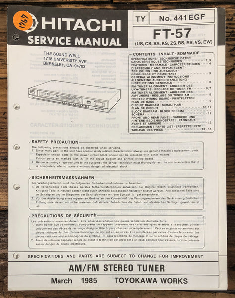Tuner Service Manual *Original* – Vintage Audio Store - Vintage Service ...