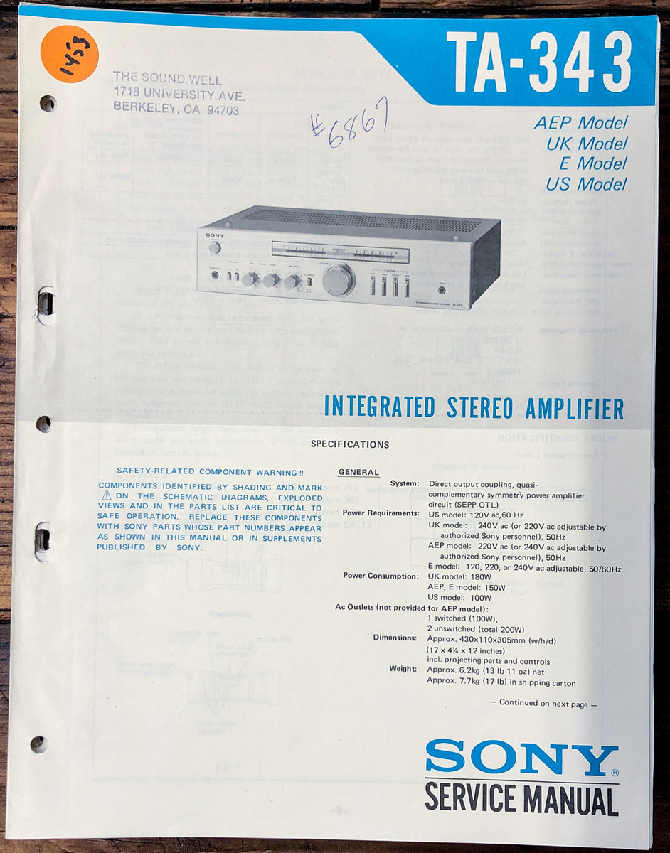 Amplifier Service Manual *Original* – Vintage Audio Store - Vintage ...