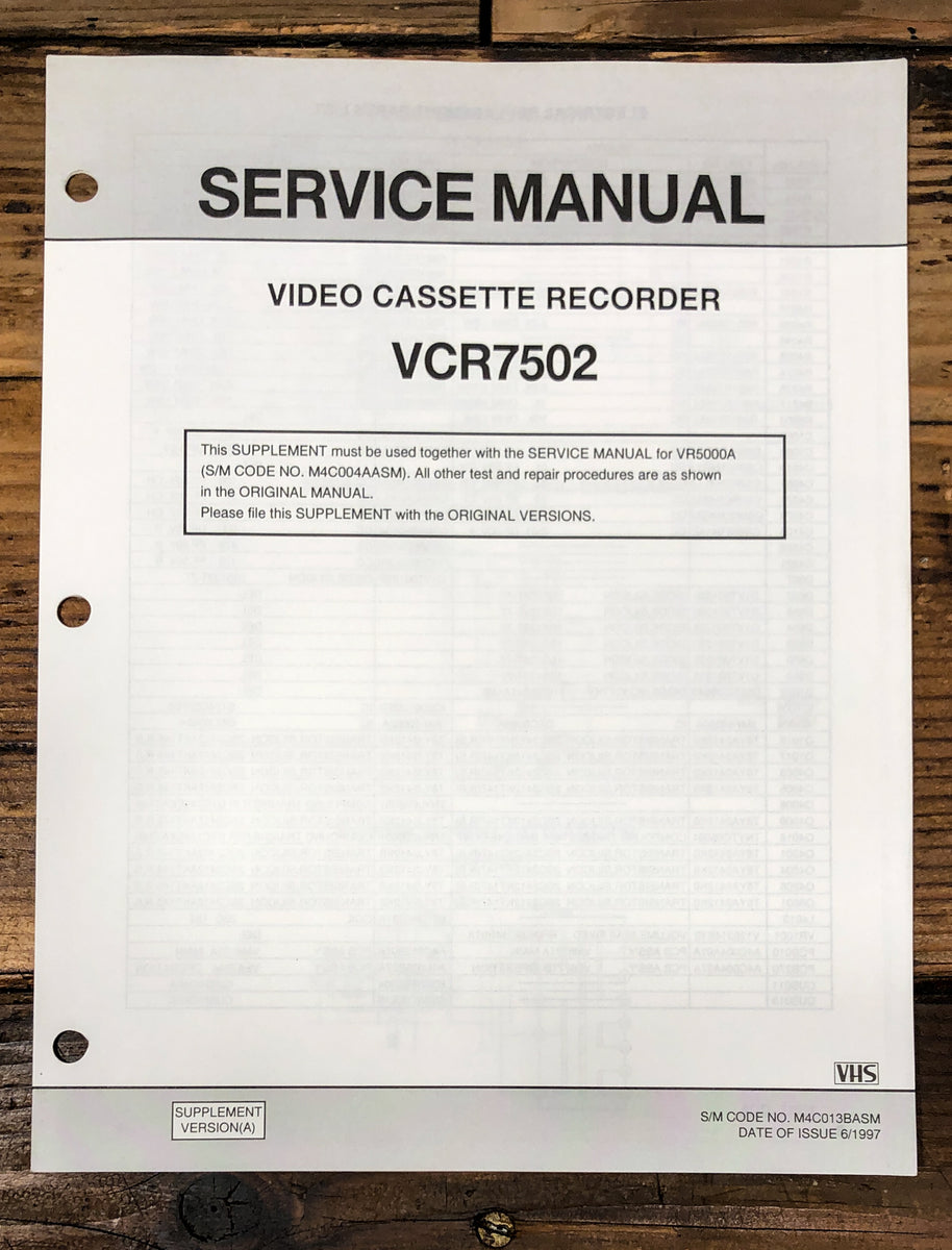 VCR Service Manual – Vintage Audio Store - Vintage Service Manuals ...