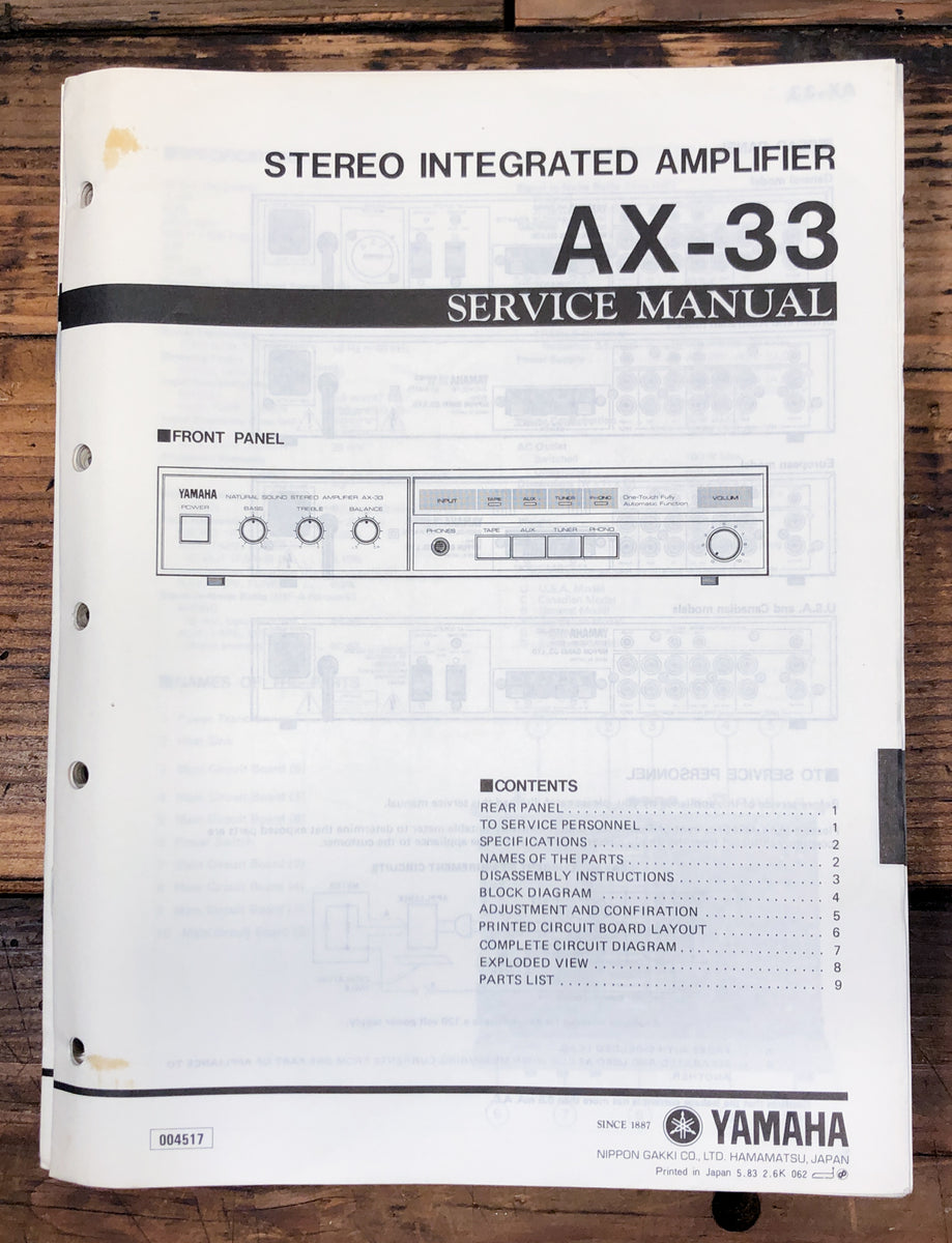 Amplifier Service Manual *Original* – Vintage Audio Store - Vintage ...
