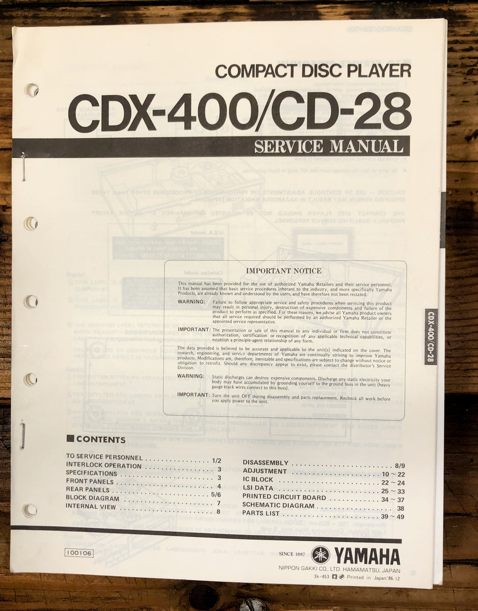CD Player Service Manual *Original* – Vintage Audio Store - Vintage ...