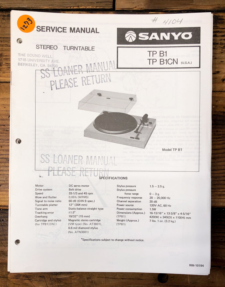 Record Player / Turntable Service Manual *Original* – Vintage Audio ...