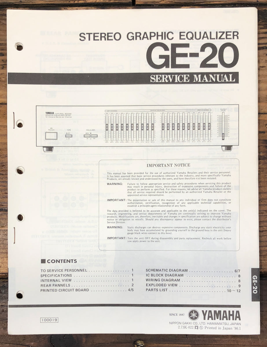 Graphic Equalizer Service Manual *Original* – Vintage Audio Store ...
