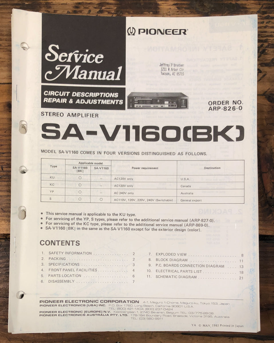 Amplifier Service Manual *Original* – Vintage Audio Store - Vintage ...
