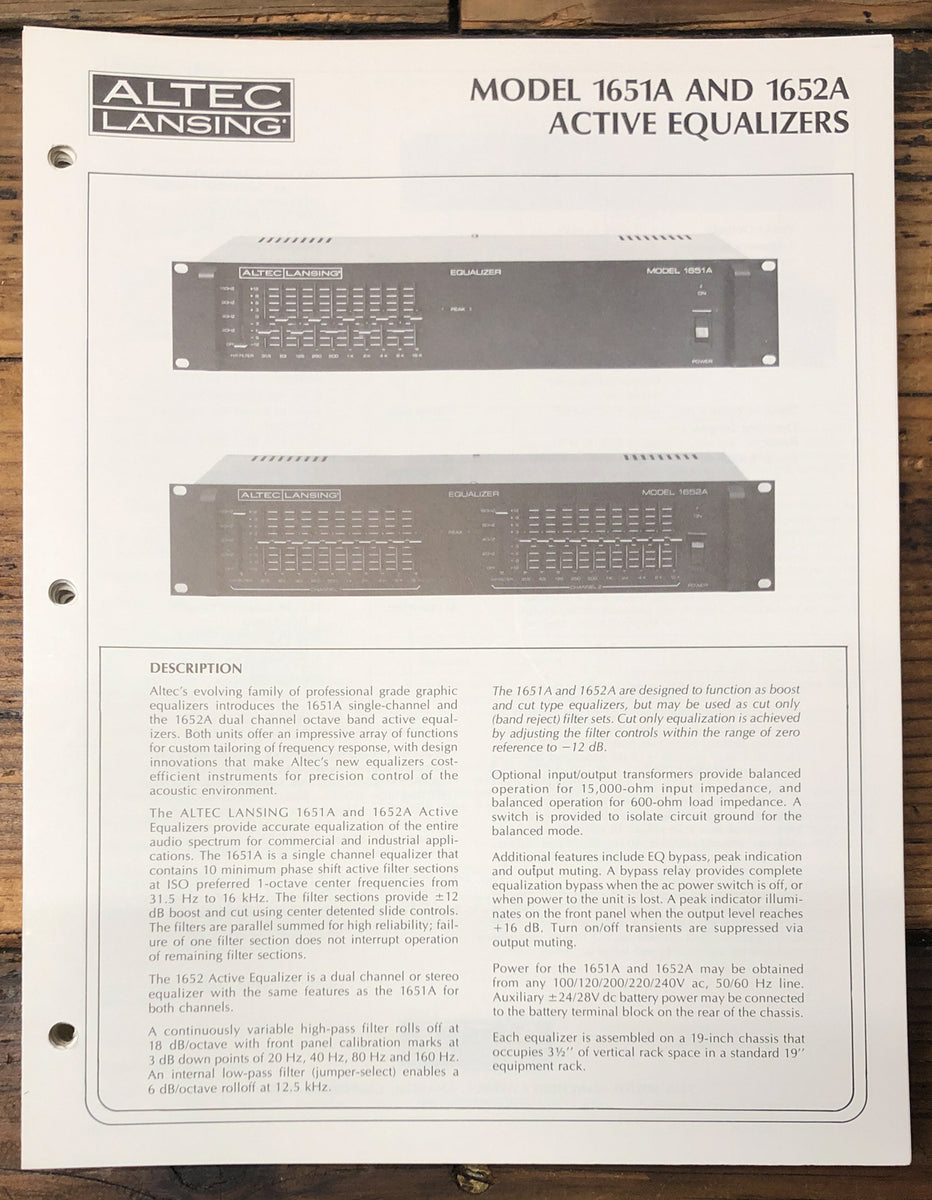 Equalizer Owner / User Manual *Original* – Vintage Audio Store ...