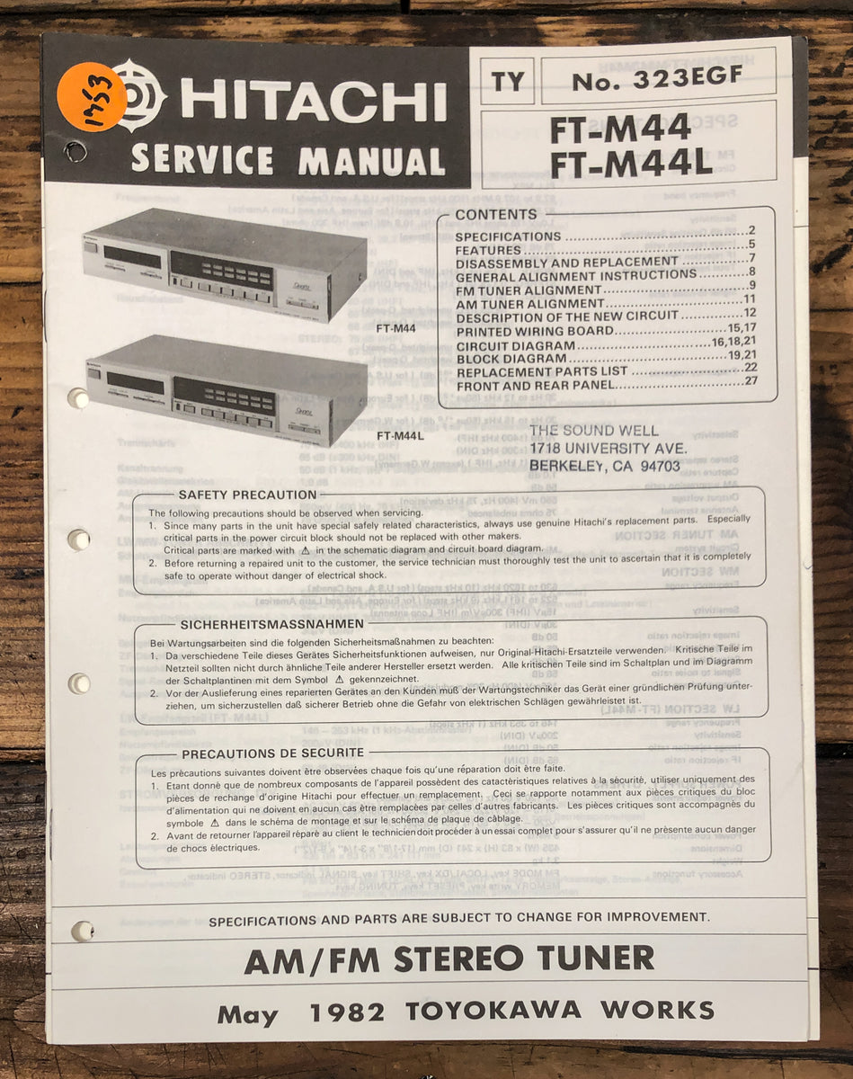 Tuner Service Manual *Original* – Vintage Audio Store - Vintage Service ...