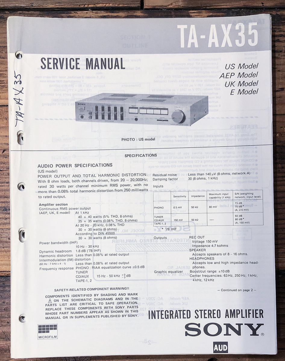 Amplifier Service Manual *Original* – Vintage Audio Store - Vintage ...