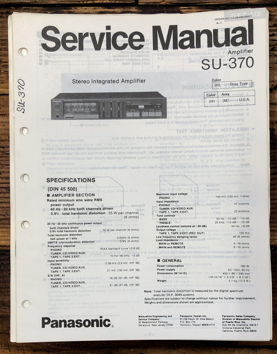 Amplifier Service Manual *Original* – Vintage Audio Store - Vintage ...