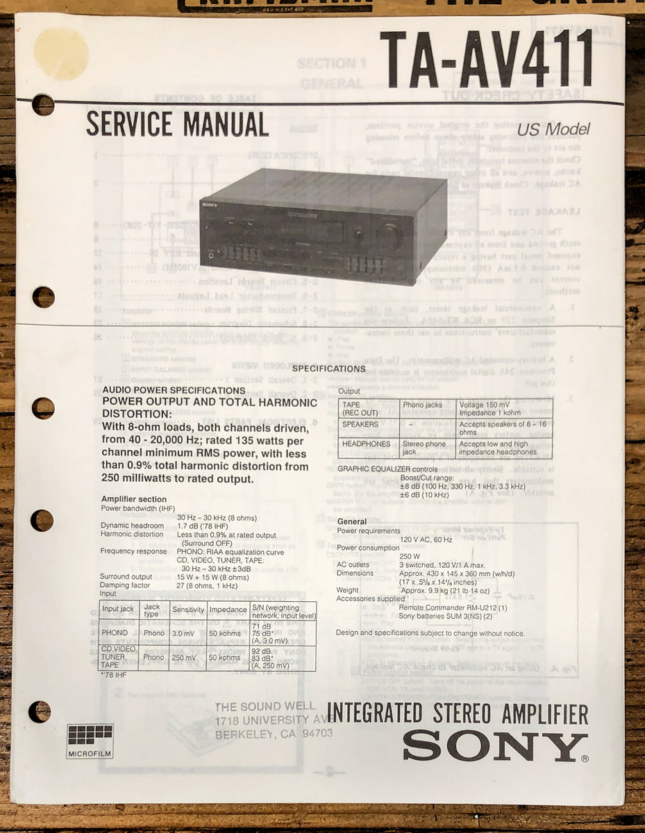 Amplifier Service Manual *Original* – Vintage Audio Store - Vintage ...