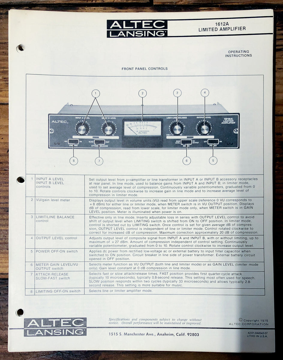 Frequency Shifter Owners Manual & Schematic *Orig* – Vintage Audio ...