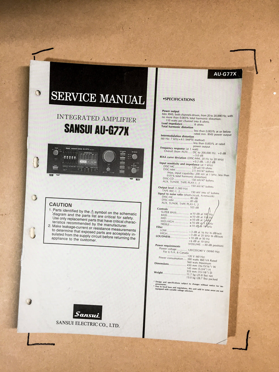 Sansui AU-G77X Integrated Amplifier Service Manual *Original* – Vintage ...
