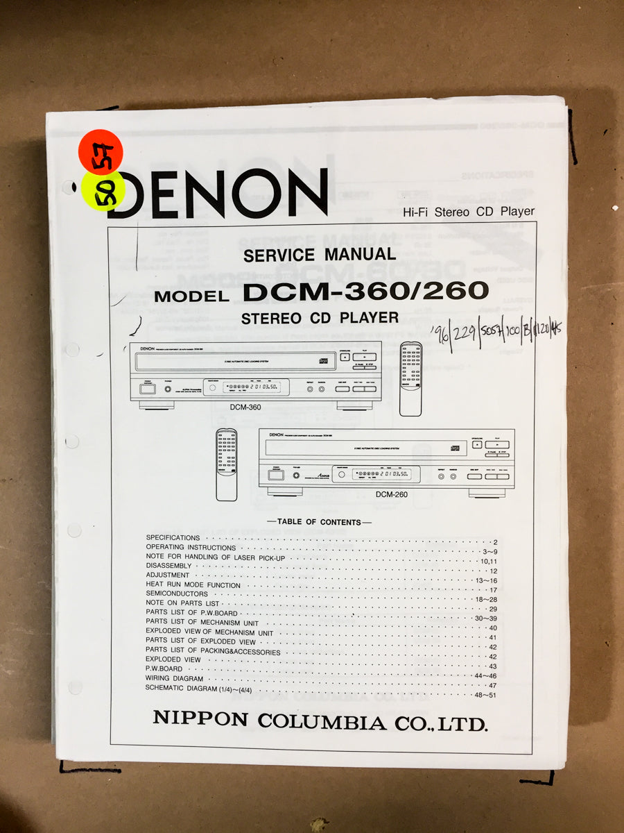 Denon DCM-360 / DCM-260 CD Player Service Manual *Original* – Vintage ...