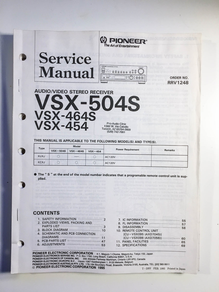 Pioneer VSX-504S VSX-464S VSX-454 Receiver Service Manual *Original ...