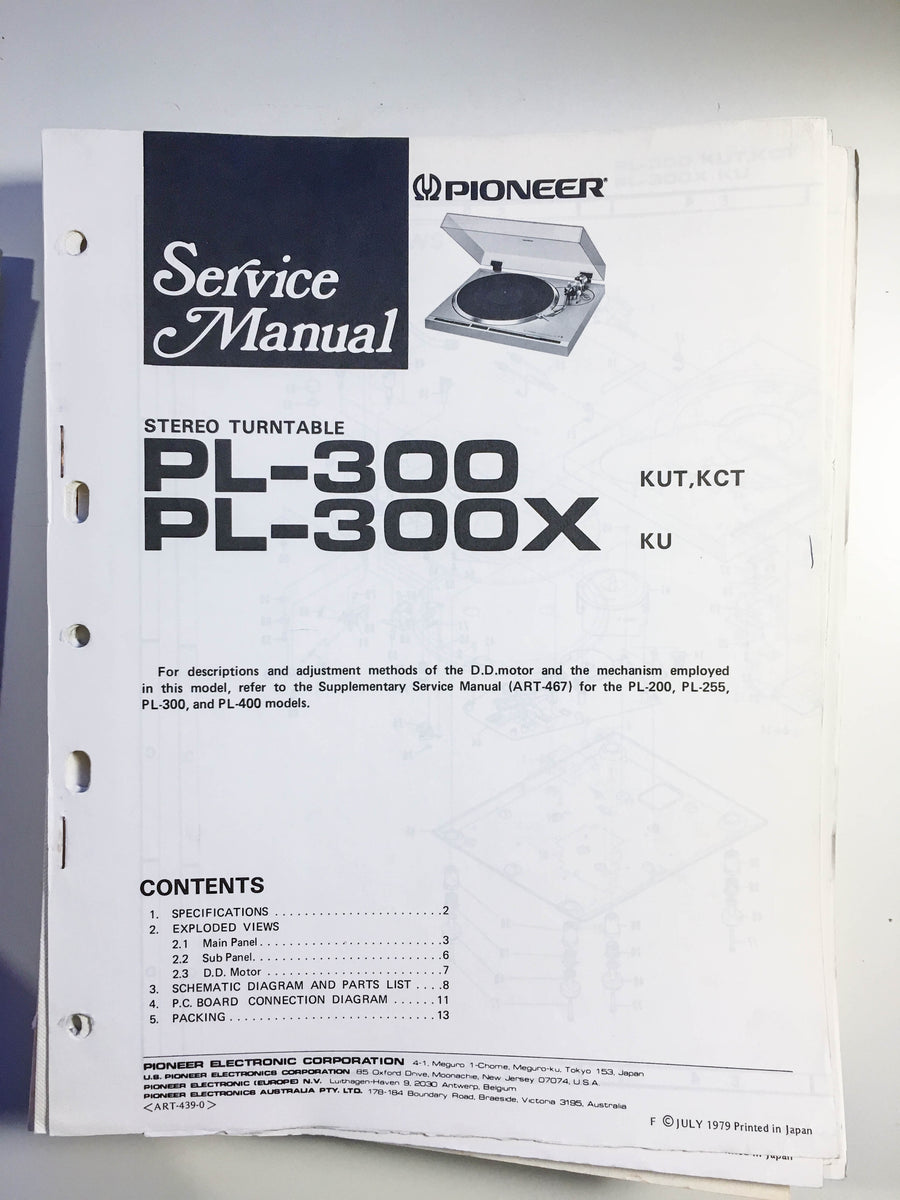 Pioneer PL-300 PL-300X Turntable Service Manual *Original* – Vintage ...