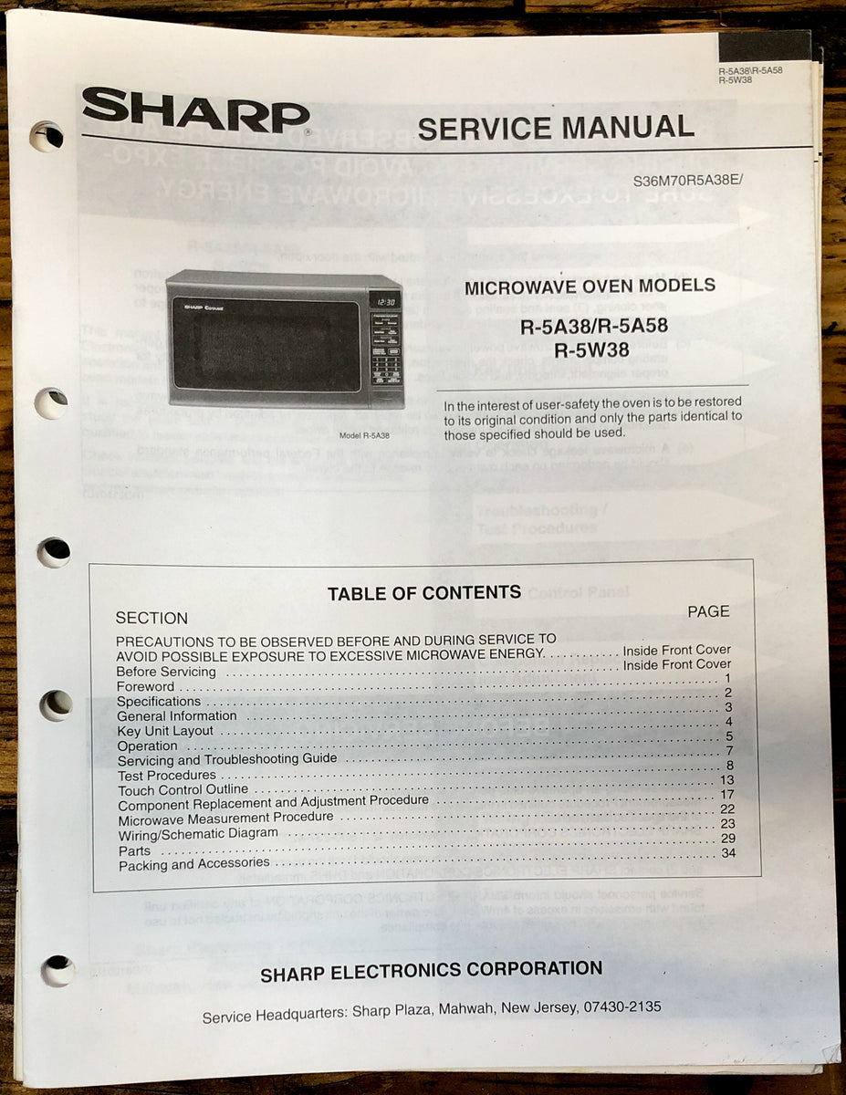Microwave Service Manual *Original* – Vintage Audio Store - Vintage ...