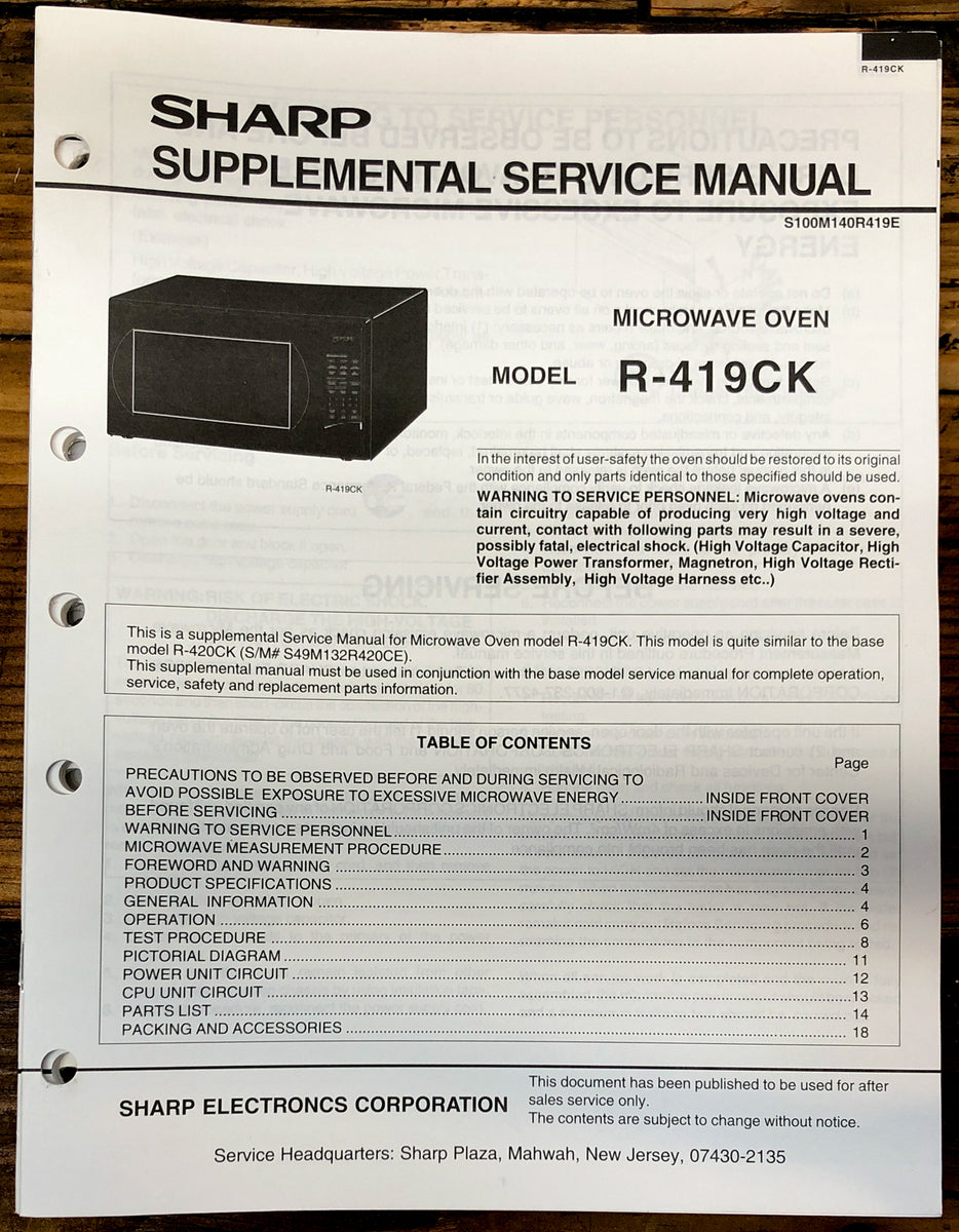 Microwave Service Manual *Original* – Vintage Audio Store - Vintage ...