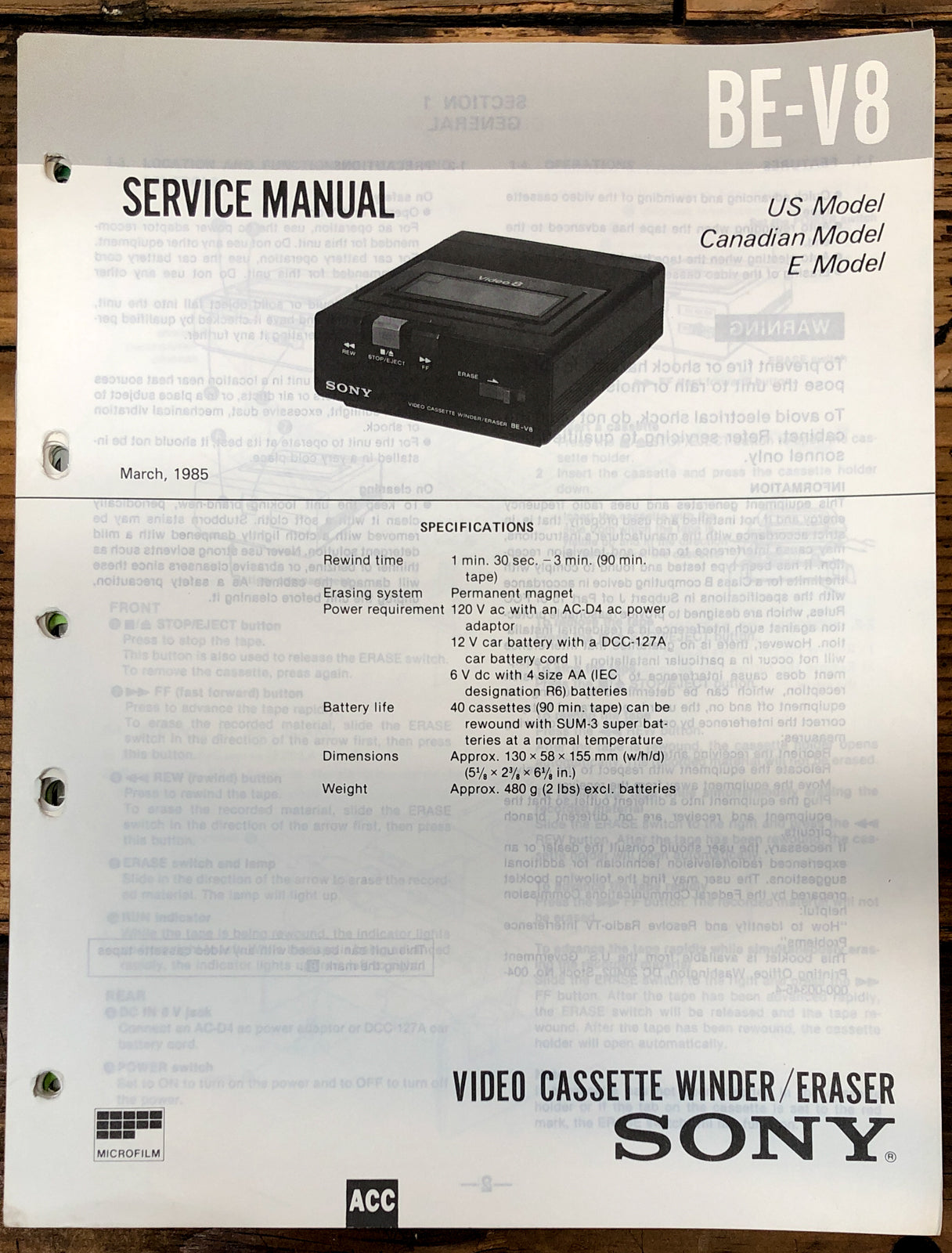 VHS Rewinder Service Manual *Original* – Vintage Audio Store - Vintage ...