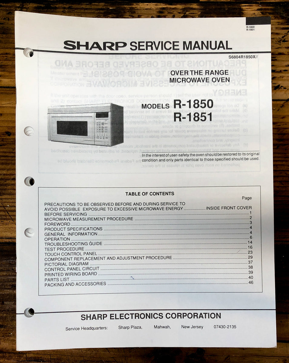 Microwave Service Manual *Original* – Vintage Audio Store - Vintage ...