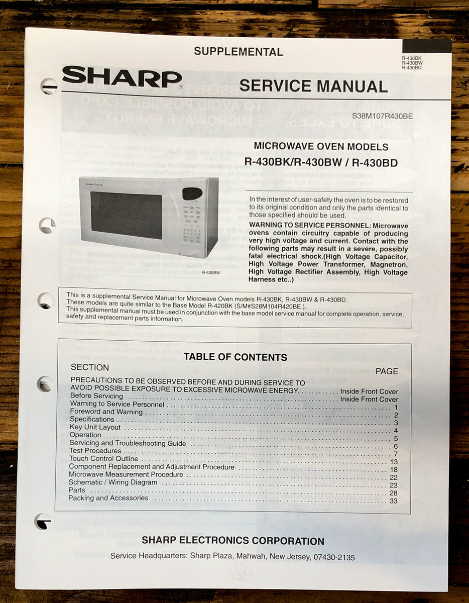 Microwave Service Manual *Original* – Vintage Audio Store - Vintage ...