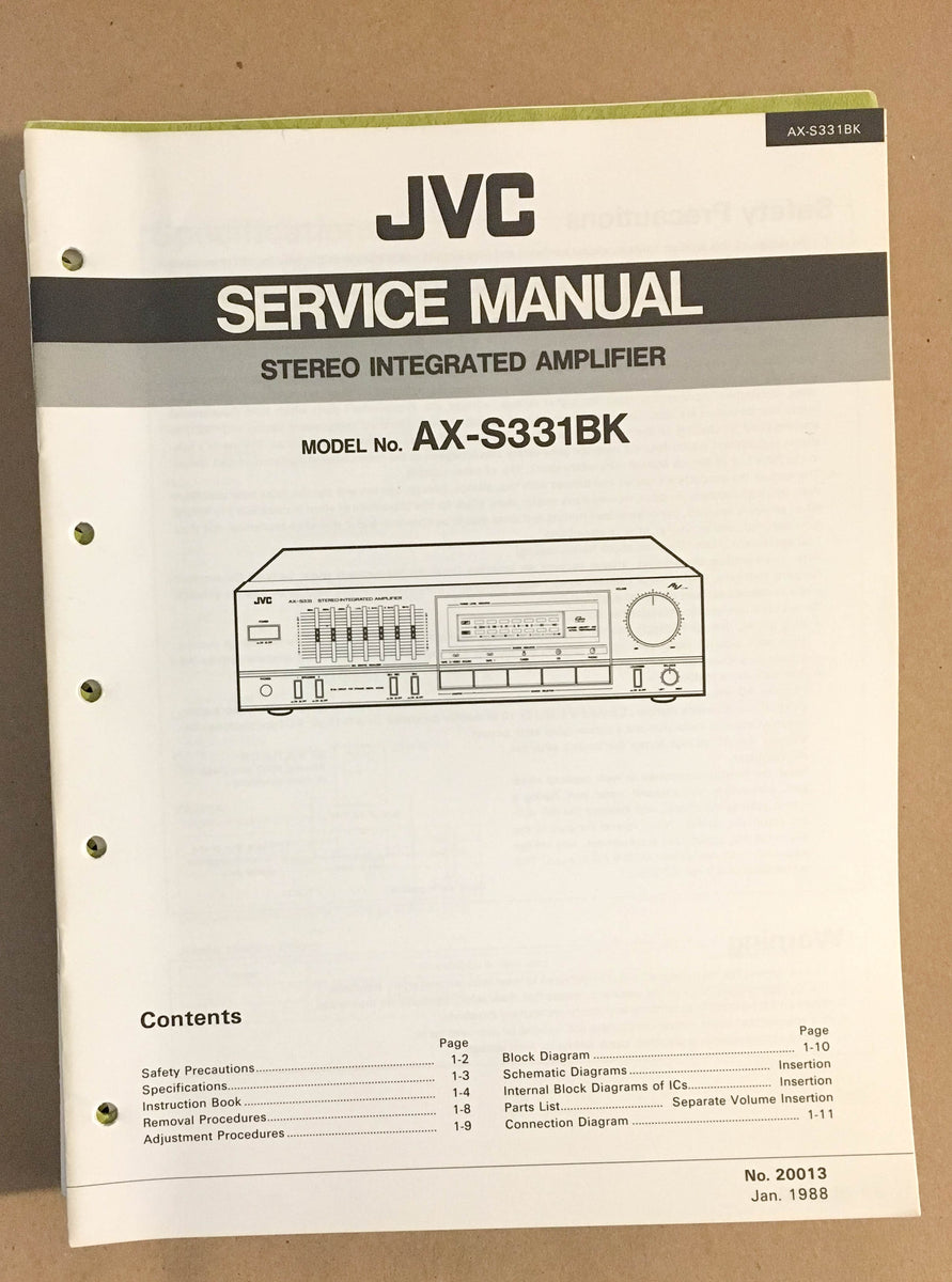 JVC AX-S331 Amplifier Service Manual *Original* – Vintage Audio Store ...
