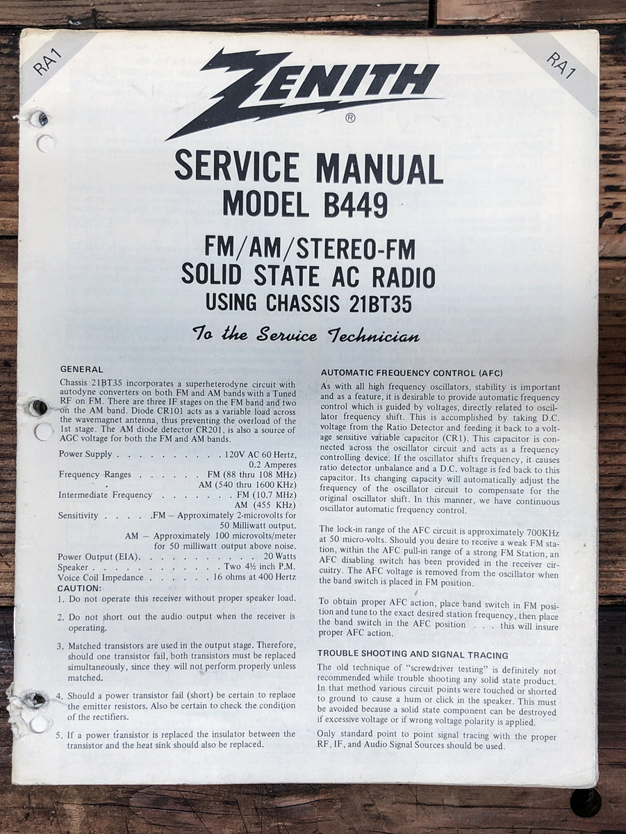 Radio Service Manual *Original* – Vintage Audio Store - Vintage Service ...