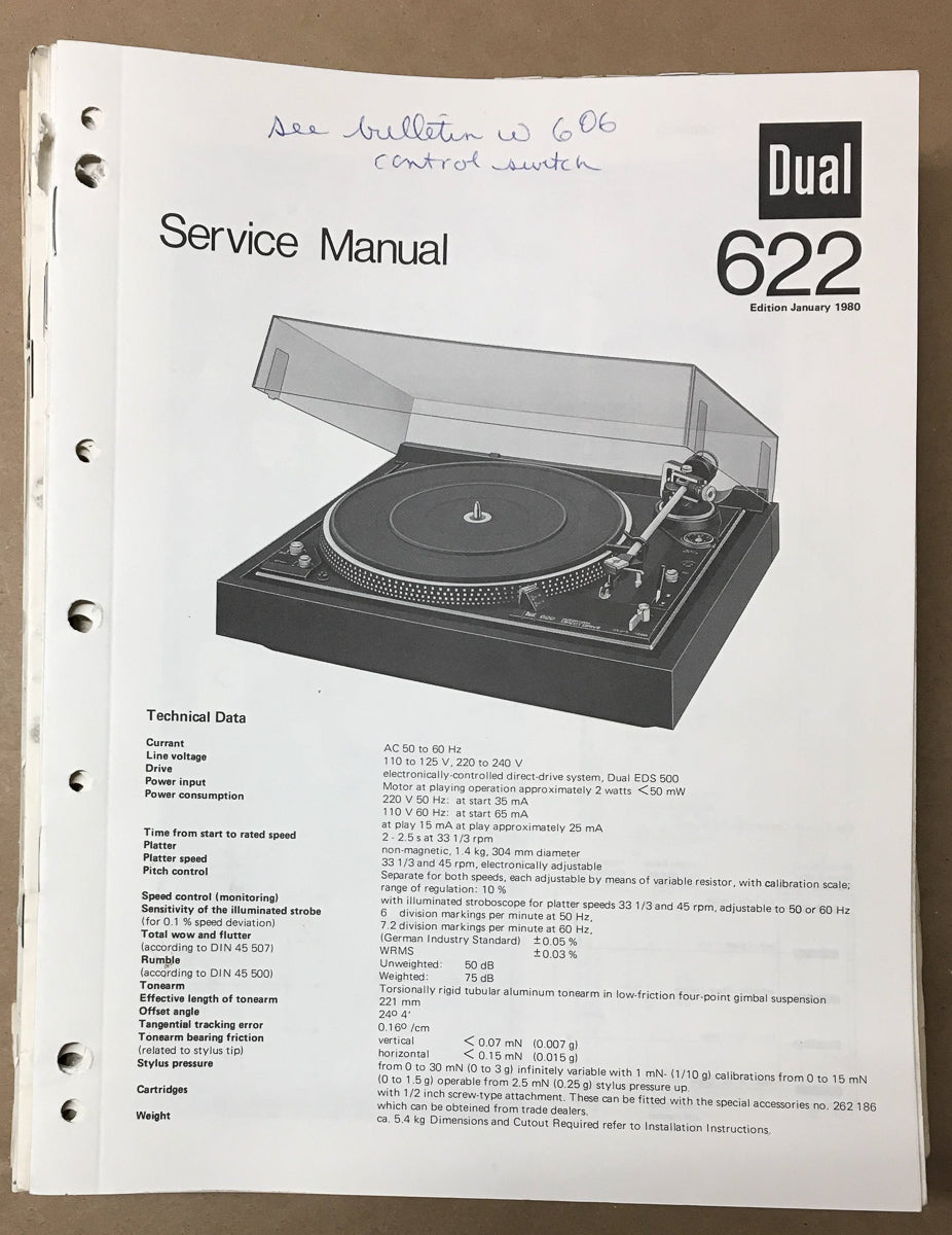 Dual Model 622 Record Player / Turntable Service Manual *Original ...