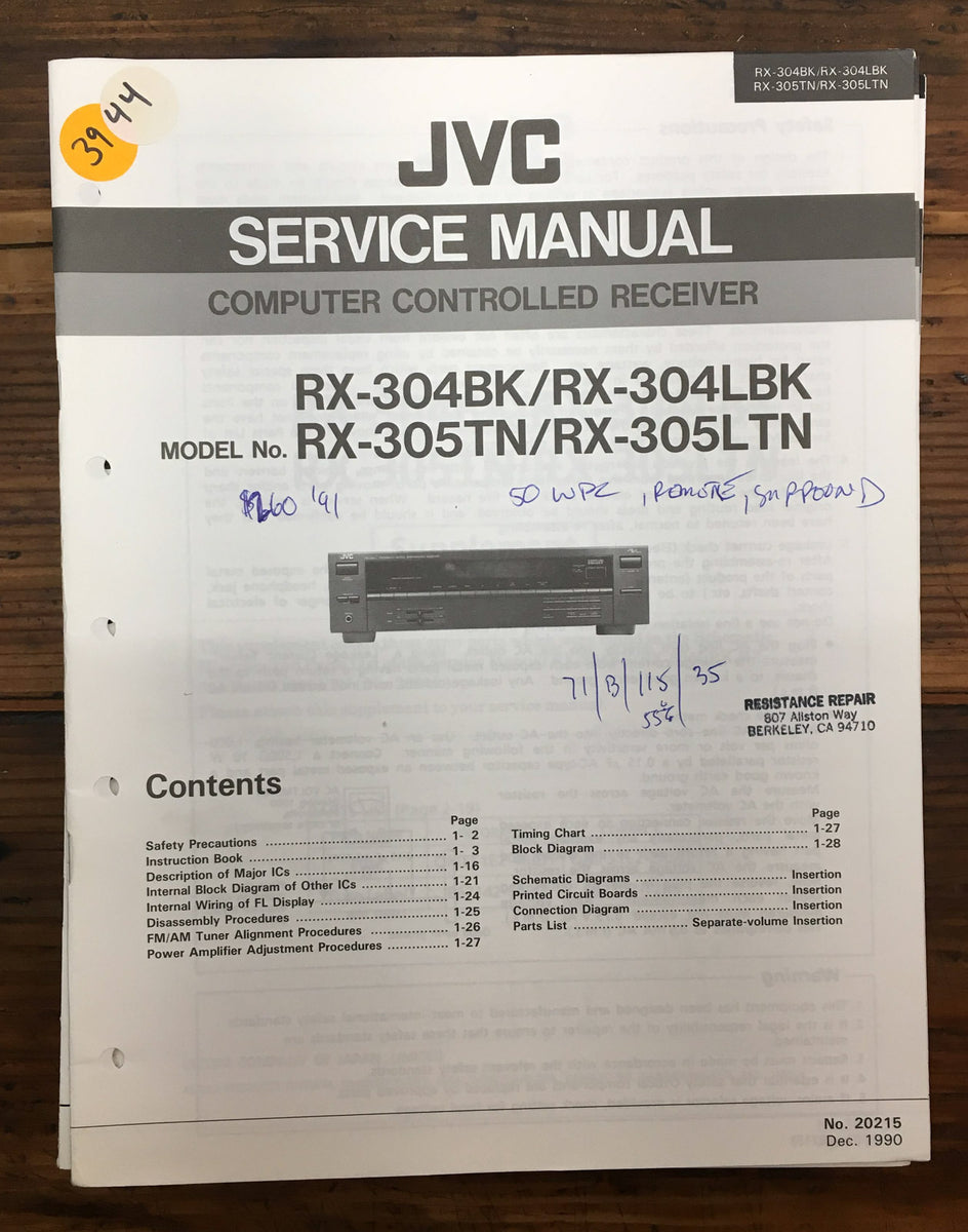 JVC RX-304 RX-305TN BK Receiver Service Manual *Original* – Vintage Audio Store - Vintage ...