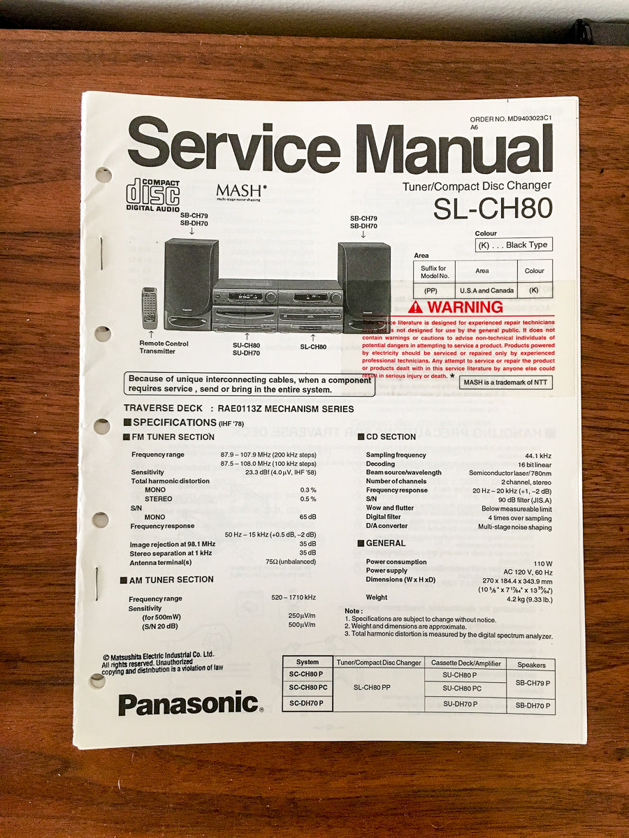 Panasonic SL-CH80 CD Player Service Manual *Original* – Vintage Audio Store - Vintage Service ...