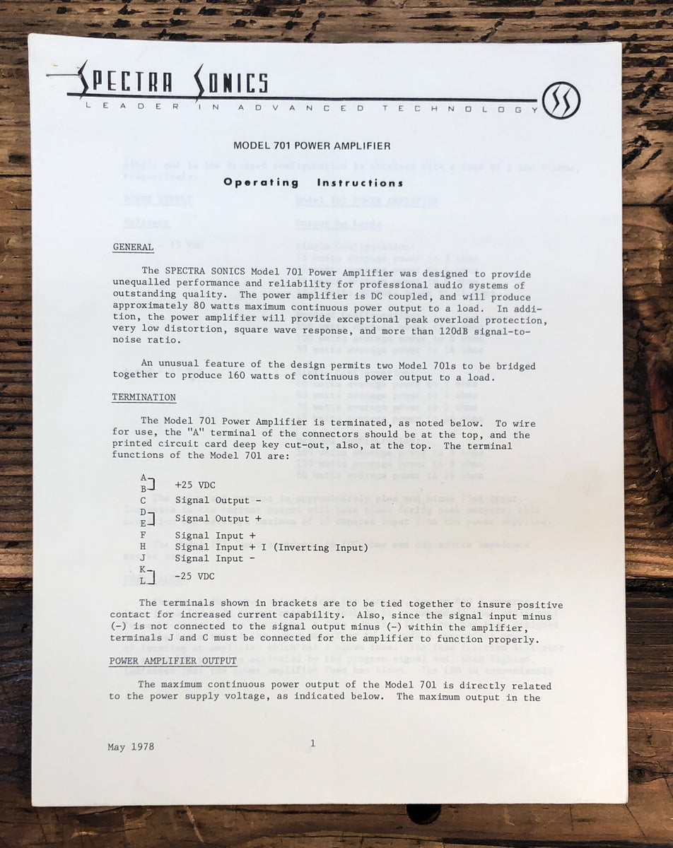 Amplifier Owner / User Manual *Original* – Vintage Audio Store ...