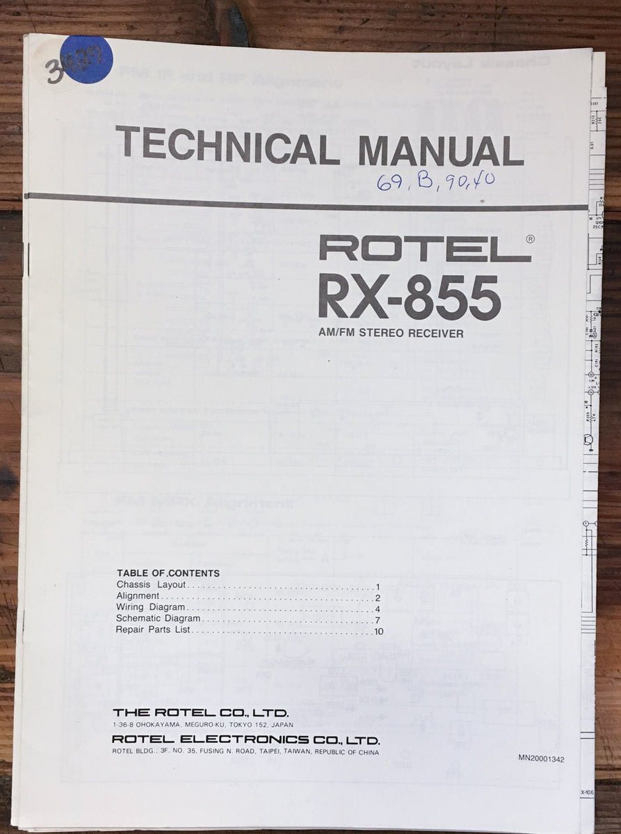 Rotel RX-855 Receiver Service Manual *Original* – Vintage Audio Store ...
