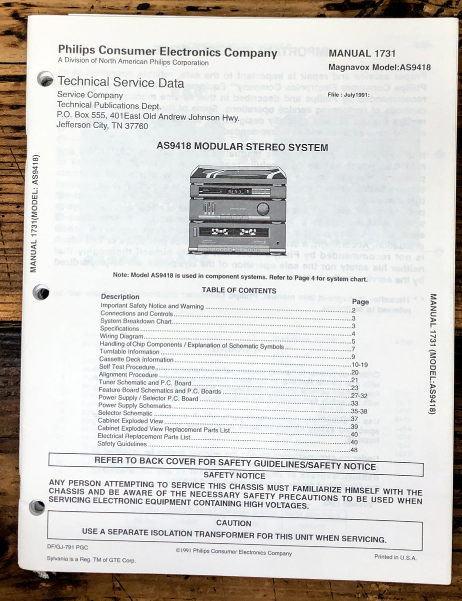 Stereo Service Manual *Original* – Vintage Audio Store - Vintage ...