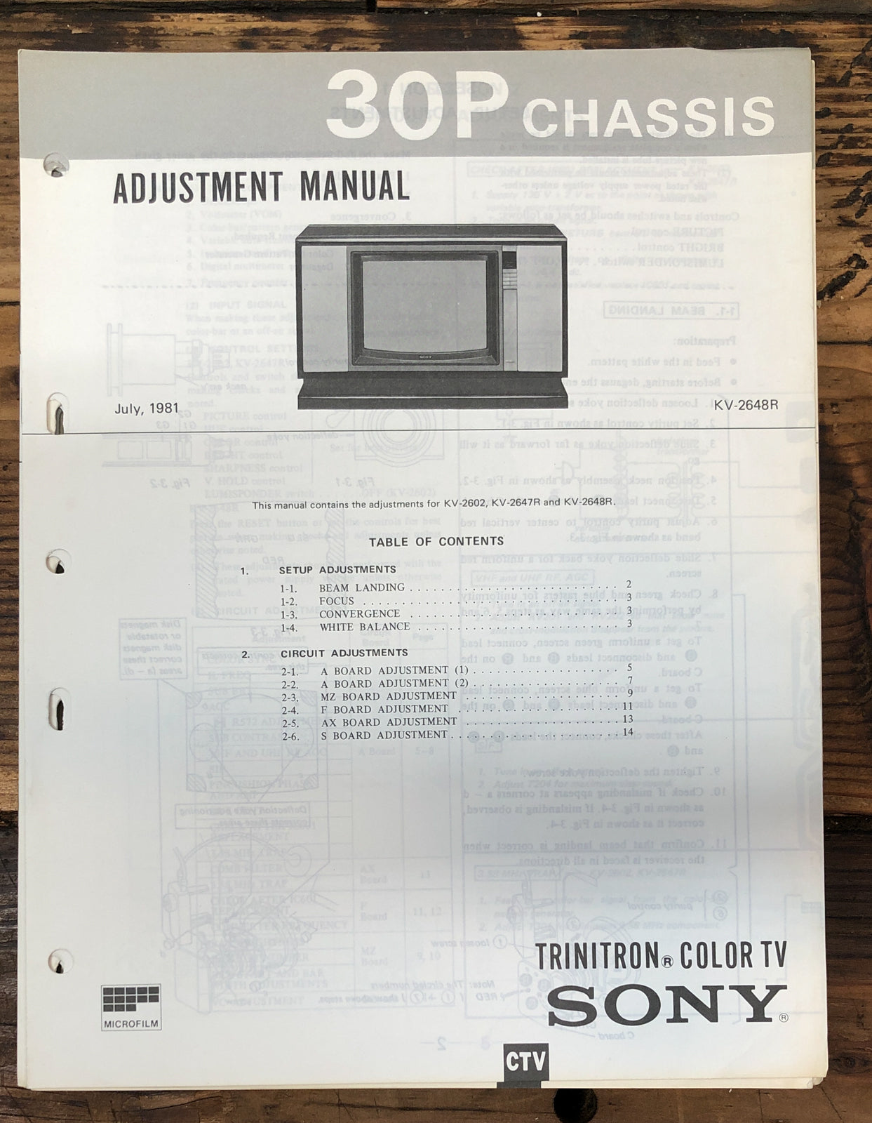 TV Adjustment Manual *Original* – Vintage Audio Store - Vintage Service ...