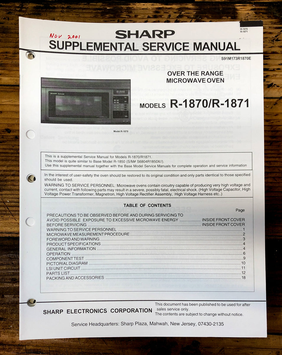 Microwave Service Manual *Original* – Vintage Audio Store - Vintage ...