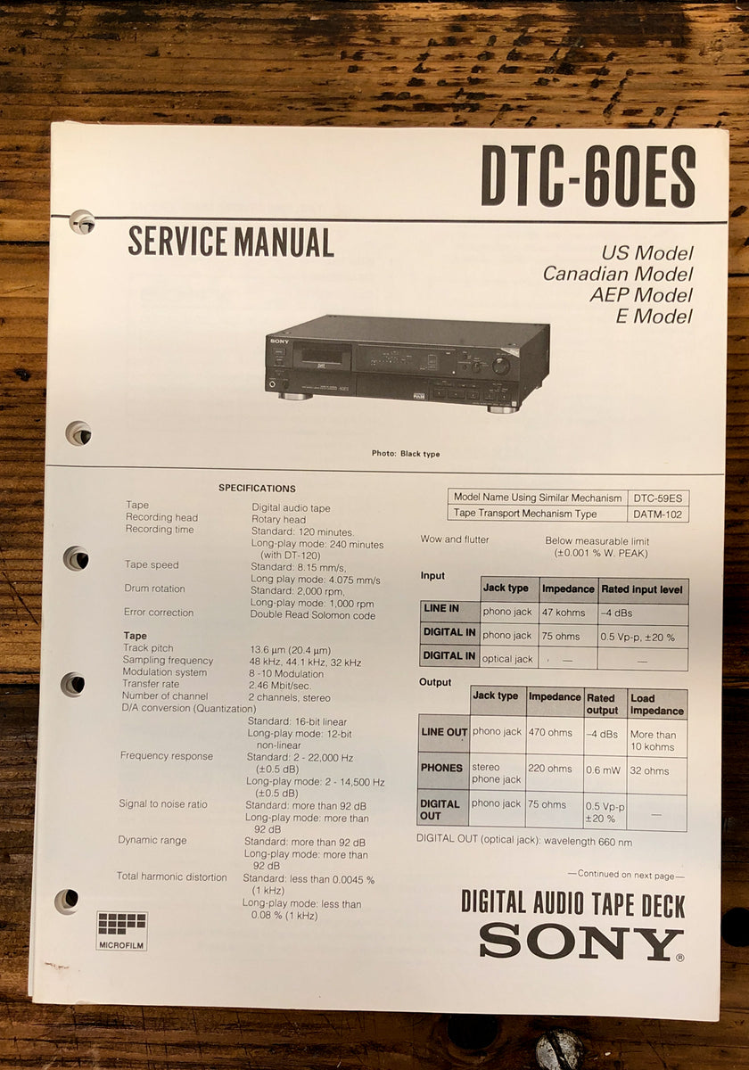 DAT Deck Service Manual *Original* – Vintage Audio Store - Vintage ...