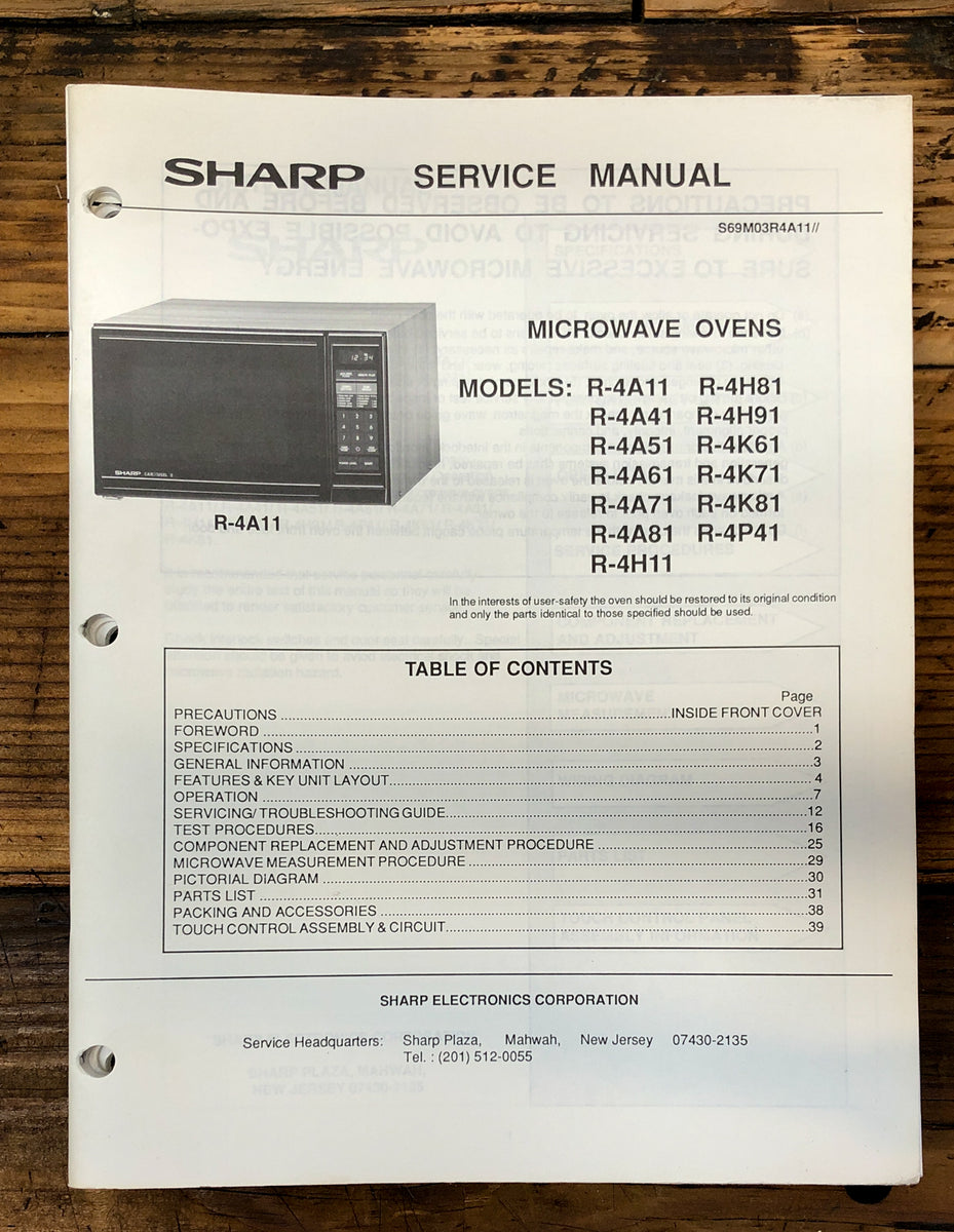 Microwave Service Manual *Original* – Vintage Audio Store - Vintage ...
