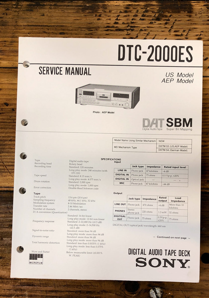 DAT Deck Service Manual *Original* – Vintage Audio Store - Vintage ...