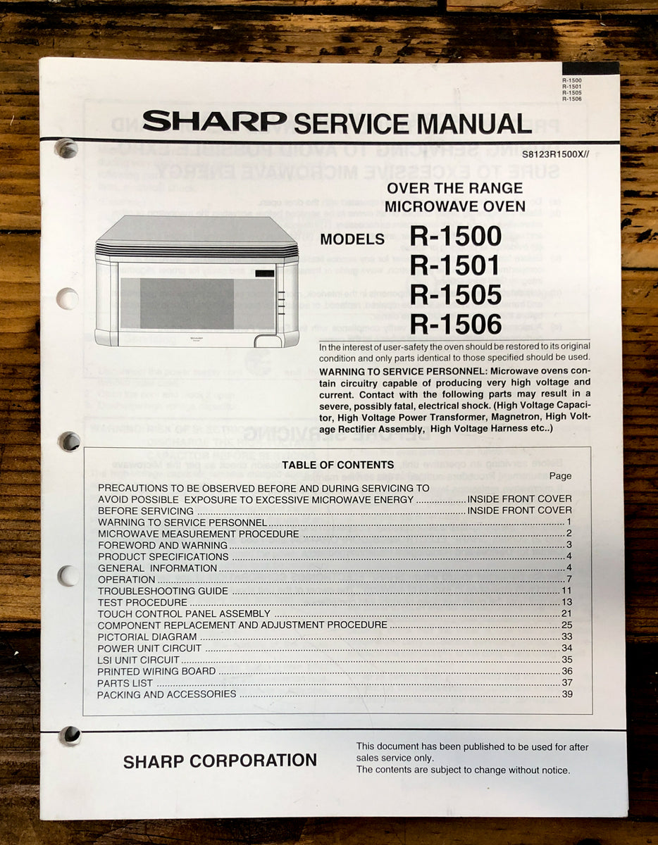 Microwave Service Manual *Original* – Vintage Audio Store - Vintage ...