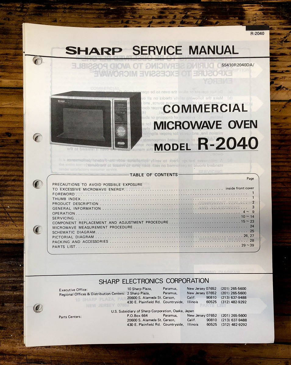Microwave Service Manual *Original* – Vintage Audio Store - Vintage ...