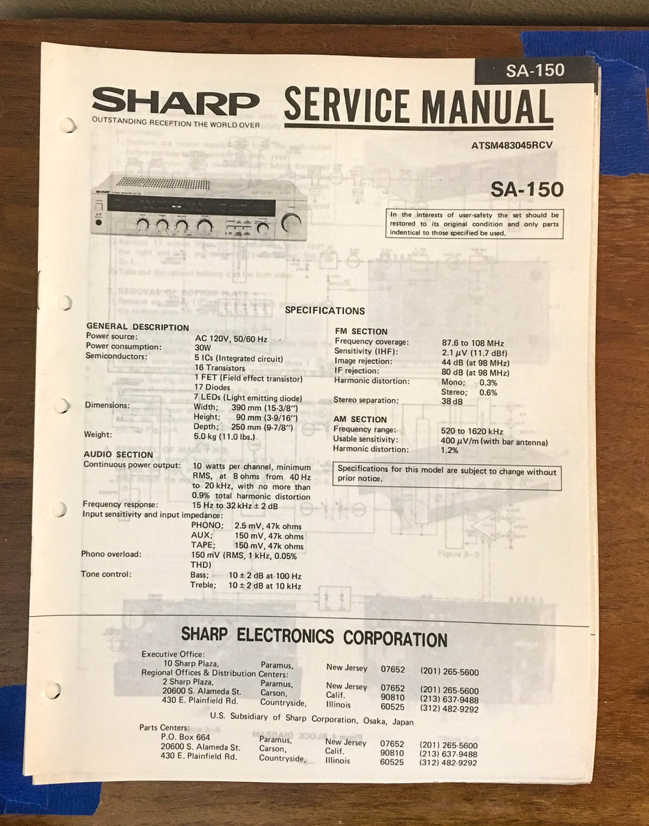 Sharp SA-150 Stereo System Service Manual *Original* – Vintage Audio ...
