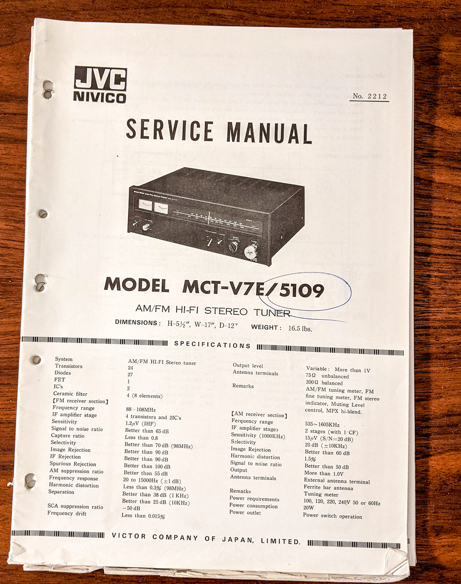 JVC MCT-V73 MCT-5109 Tuner Service Manual *Original* #2 – Vintage Audio ...