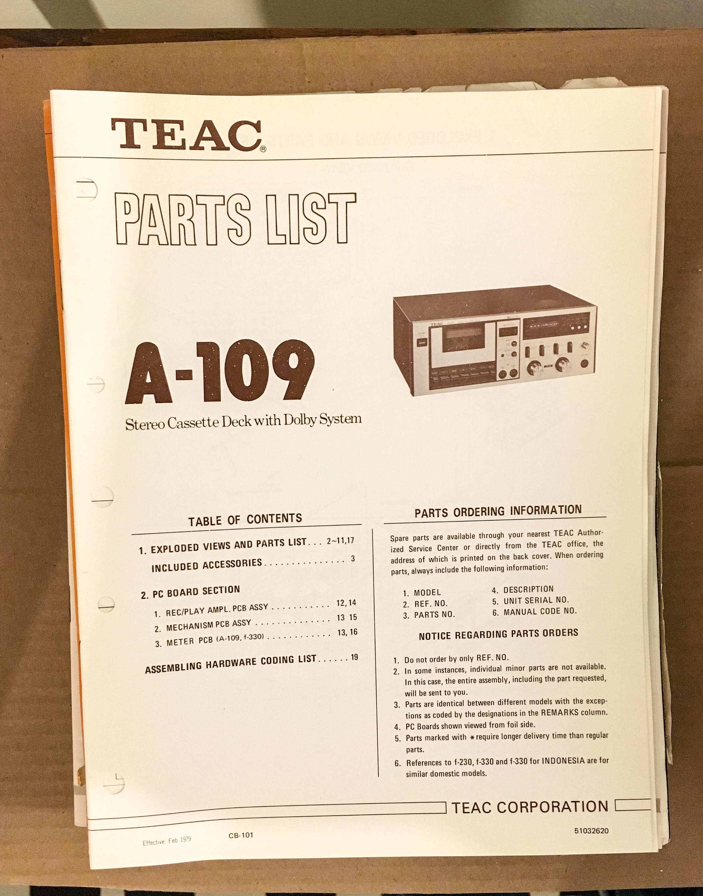 Teac A-109 Tape Deck Service Manual Parts List *Original* #1 – Vintage ...