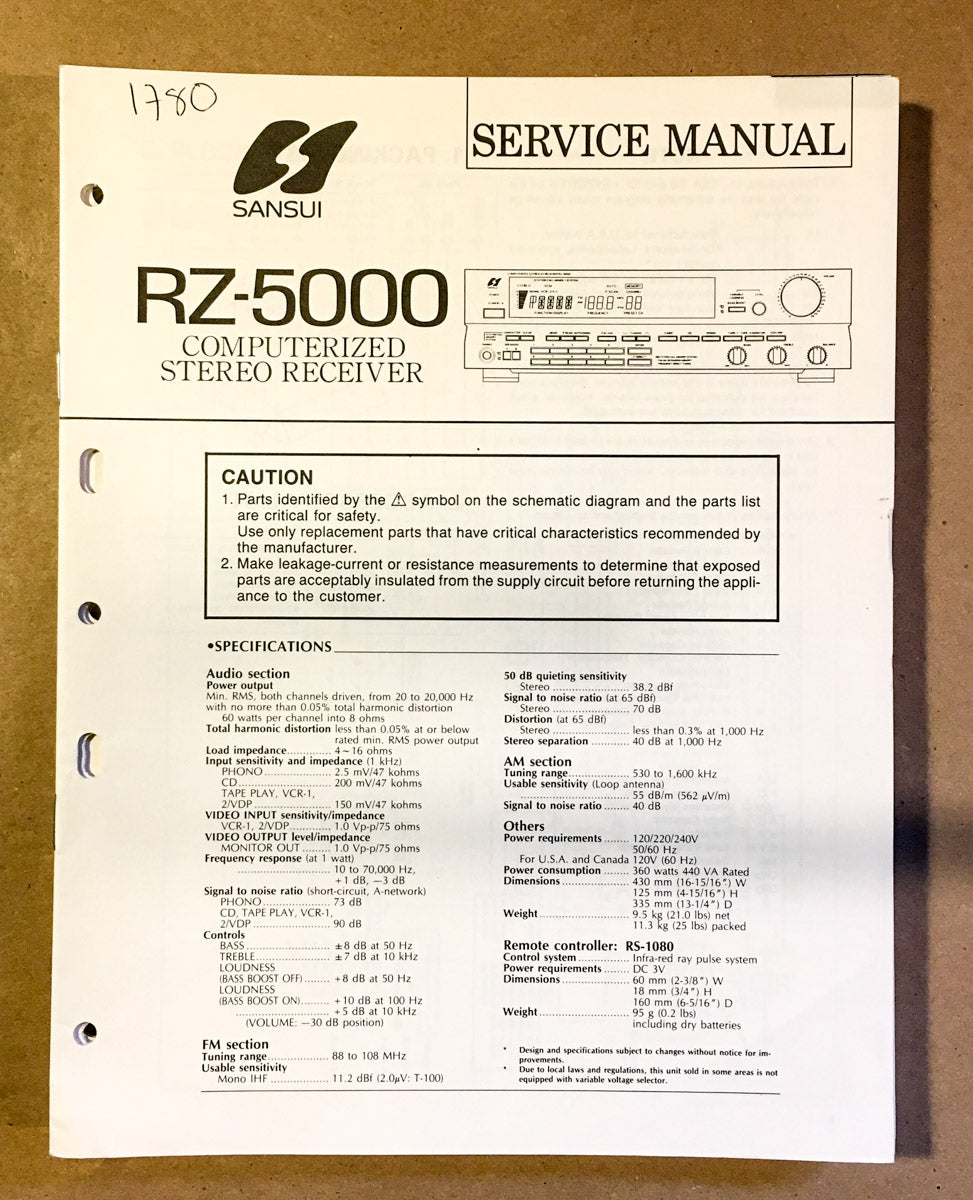 Sansui RZ-5000 Receiver Service Manual *Original* – Vintage Audio Store ...