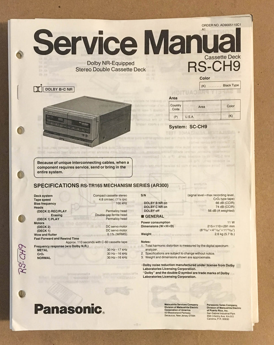 Technics / Panasonic RS-CH9 Service Manual *Original* – Vintage Audio ...