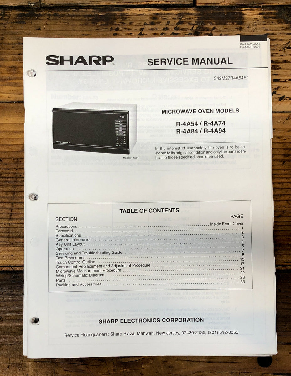Microwave Service Manual *Original* – Vintage Audio Store - Vintage ...
