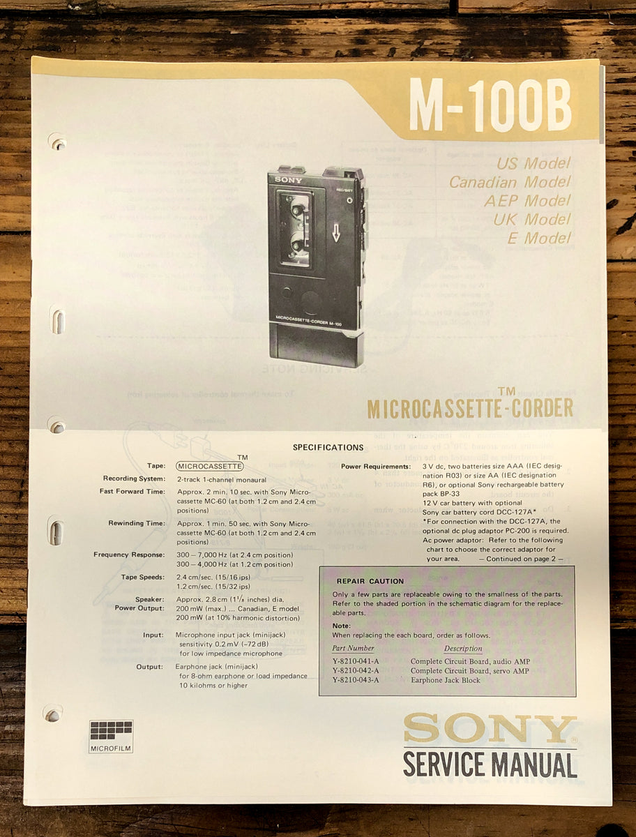 Micro Cassette Service Manual *Original* – Vintage Audio Store ...