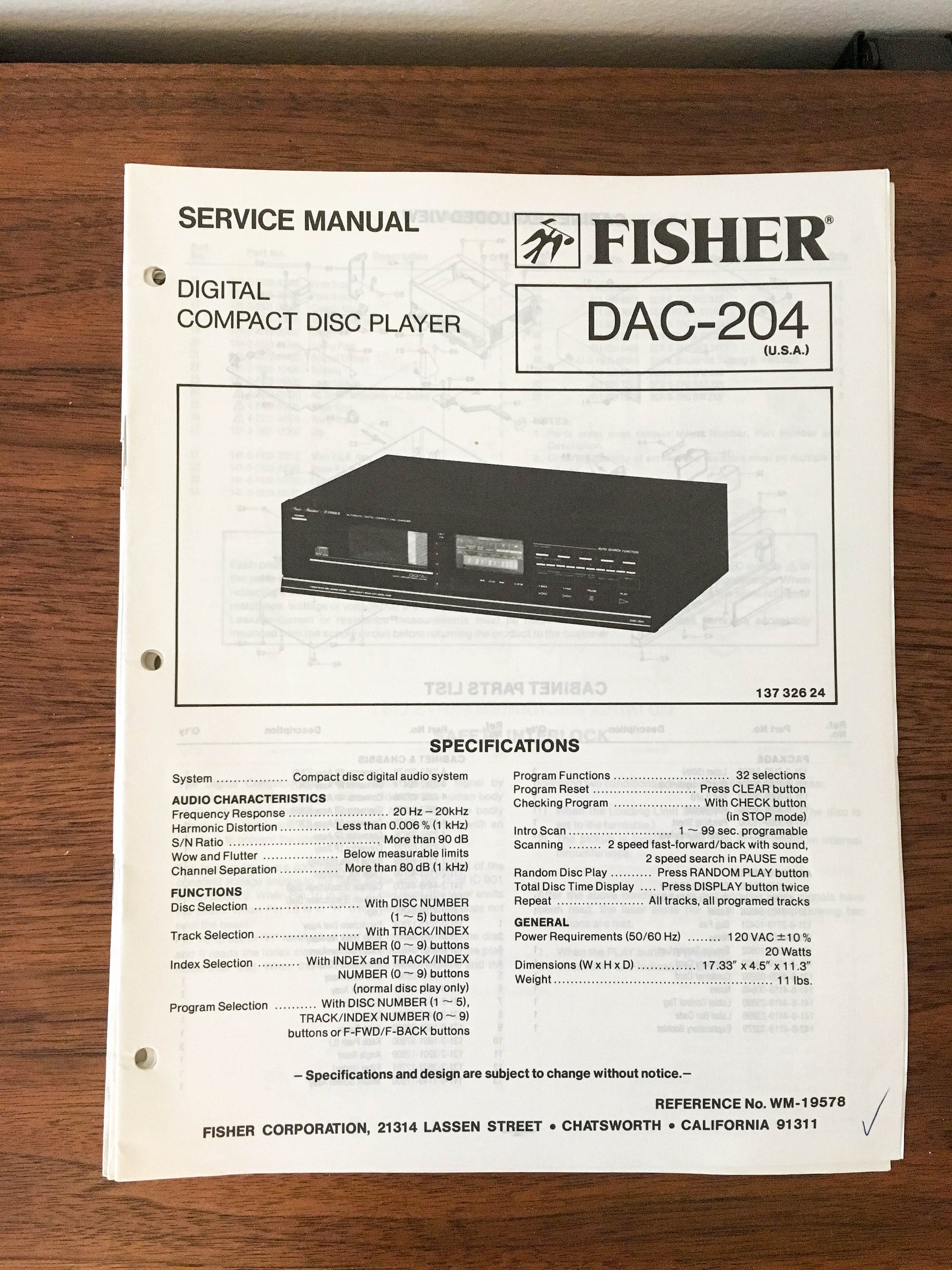 Fisher DAC-204 CD Player Service Manual *Original* – Vintage Audio ...