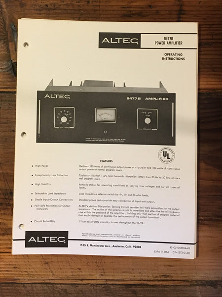 Amplifier Owner / Operating Instructions *Original* – Vintage Audio ...